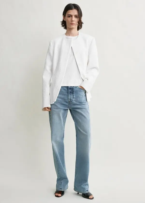 TOTEME Jacquard Cotton Jacket With Sculptural Shoulders - White