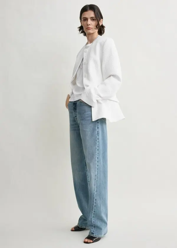 TOTEME Jacquard Cotton Jacket With Sculptural Shoulders - White