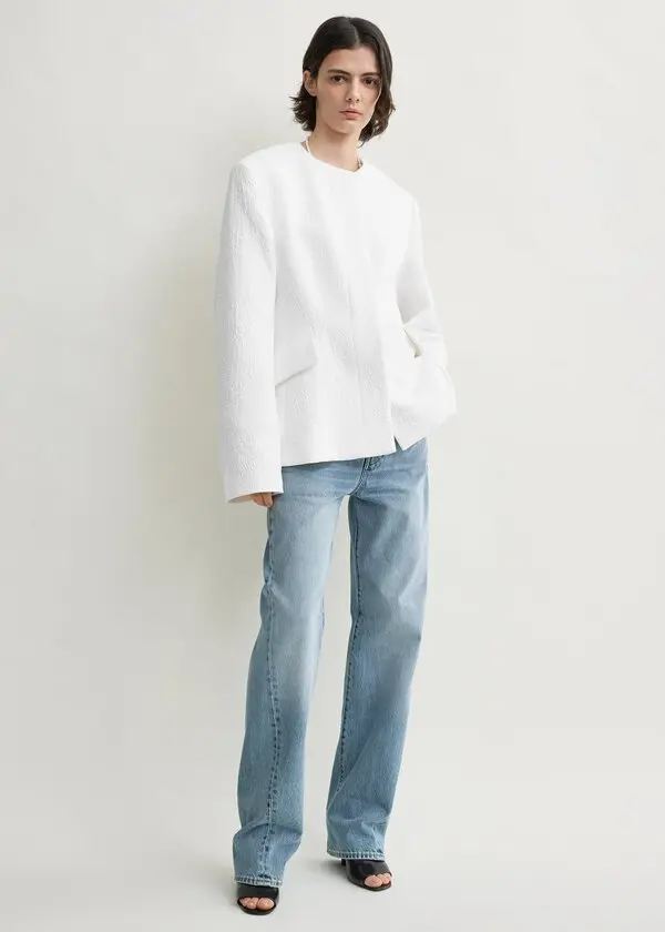 TOTEME Jacquard Cotton Jacket With Sculptural Shoulders - White