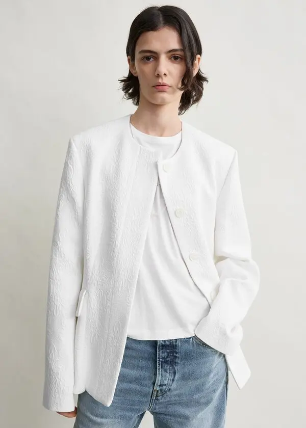 TOTEME Jacquard Cotton Jacket With Sculptural Shoulders - White