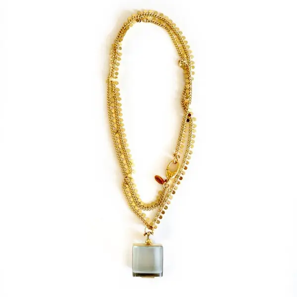 Persia Donà Jewelry Persia Dona Jewelry Vintage Square Glass Locket Pendant Necklace - Gold