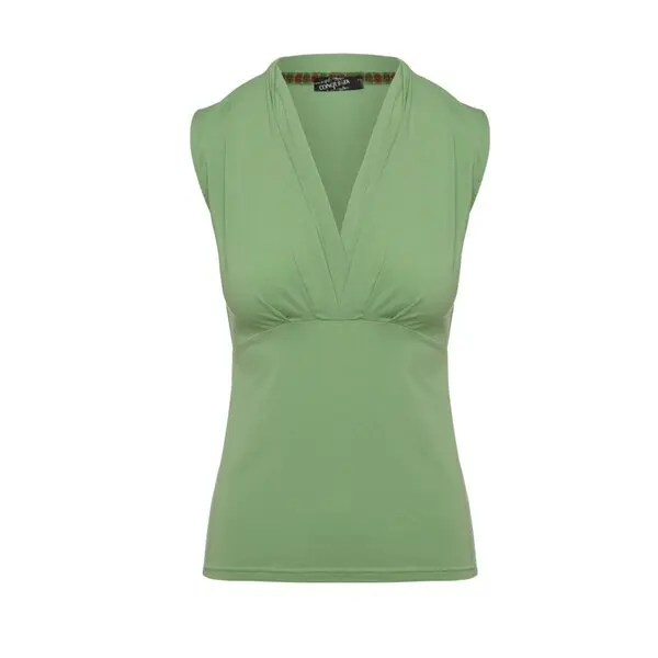 CONQUISTA Sleeveless Faux Wrap Top - Green