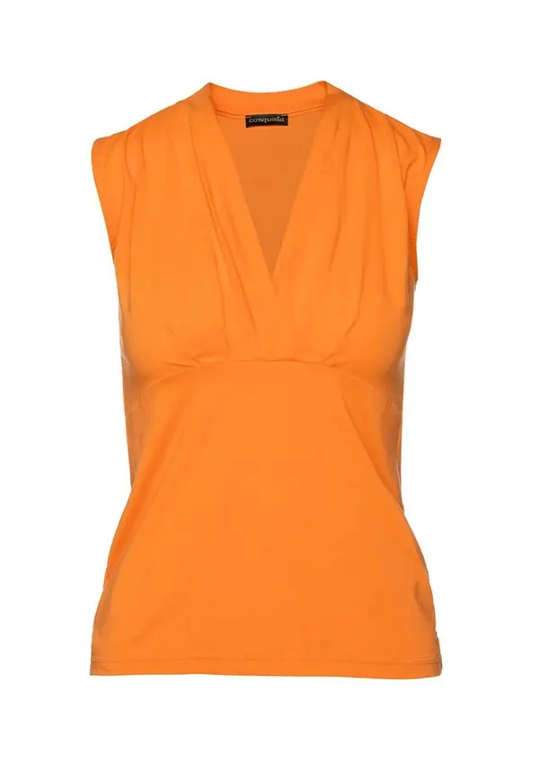 CONQUISTA Sleeveless Faux Wrap Top - Orange