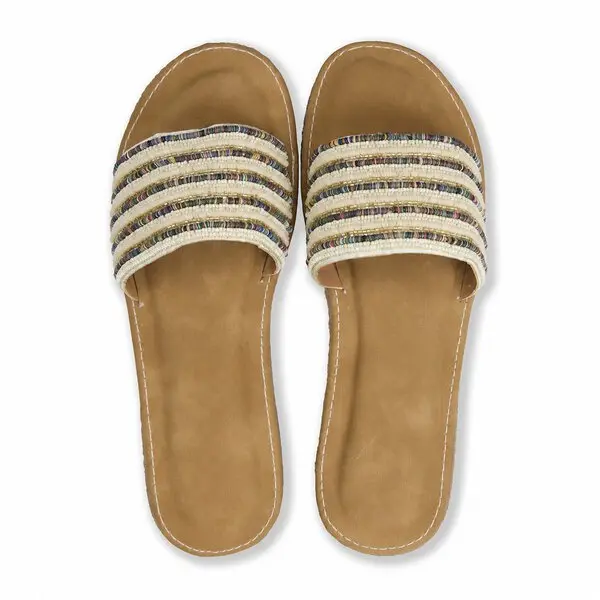 PODE Kangan Handmade Embellished Resort Slides - White