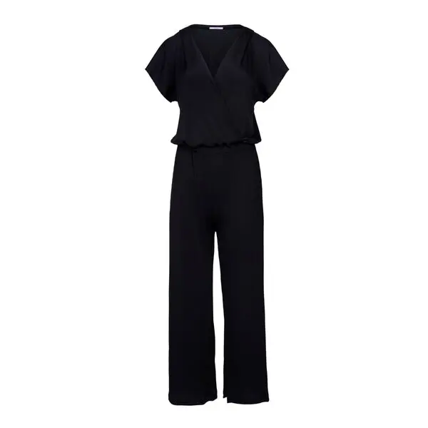 OH!ZUZA NIGHT&DAY Short Sleeve Wrap Neck Jumpsuit - Black