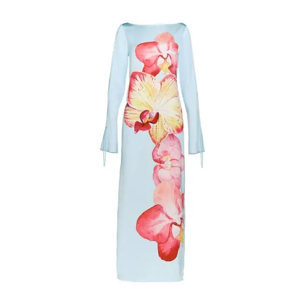 JUSTIN TONG Floral Print Long Sleeve Maxi Dress - Blue
