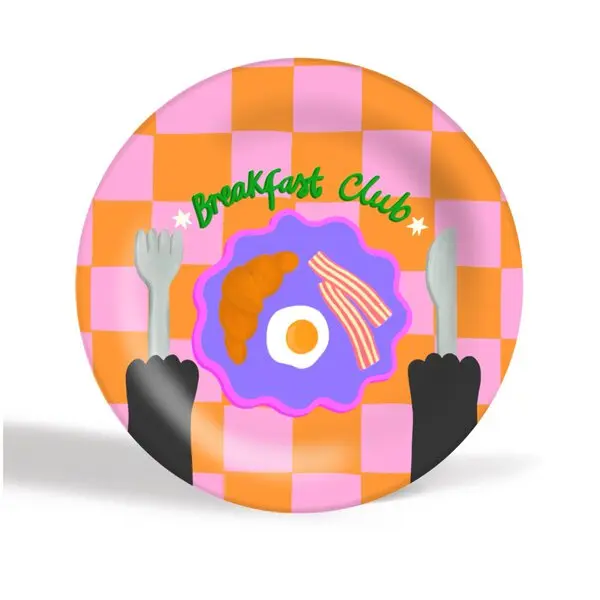 THE PAPER TAIL Orange / Pink Breakfast Club Cat Ceramic Plate - Orange/pink
