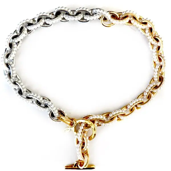 Persia Donà Jewelry Chunky Mixed Metal And Pearl Link Necklace - Gold