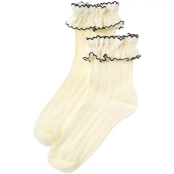 HIGH HEEL JUNGLE BY KATHRYN EISMAN Sheer Frilly Socks - White