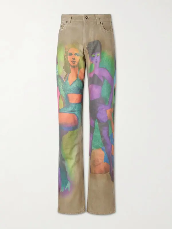 Versace The Femmes Printed Straight-leg Jeans - Green