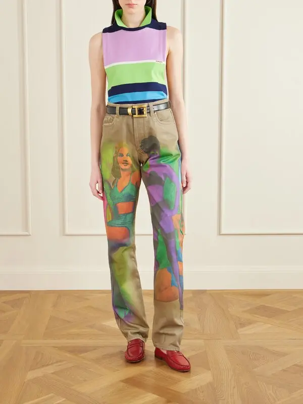 Versace The Femmes Printed Straight-leg Jeans - Green