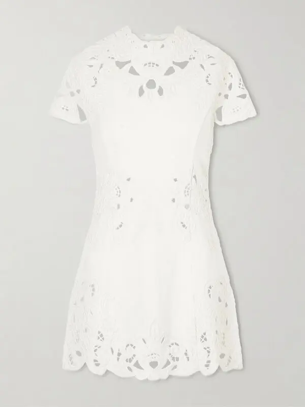 Cult Gaia Zafira Guipure Lace Linen Mini Dress - Neutrals