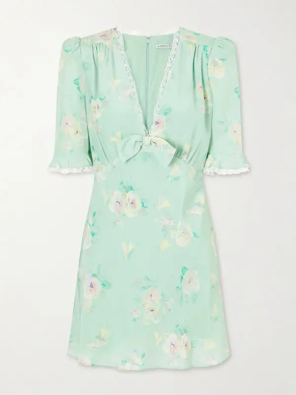Alessandra Rich Floral Print Silk Mini Dress - Green