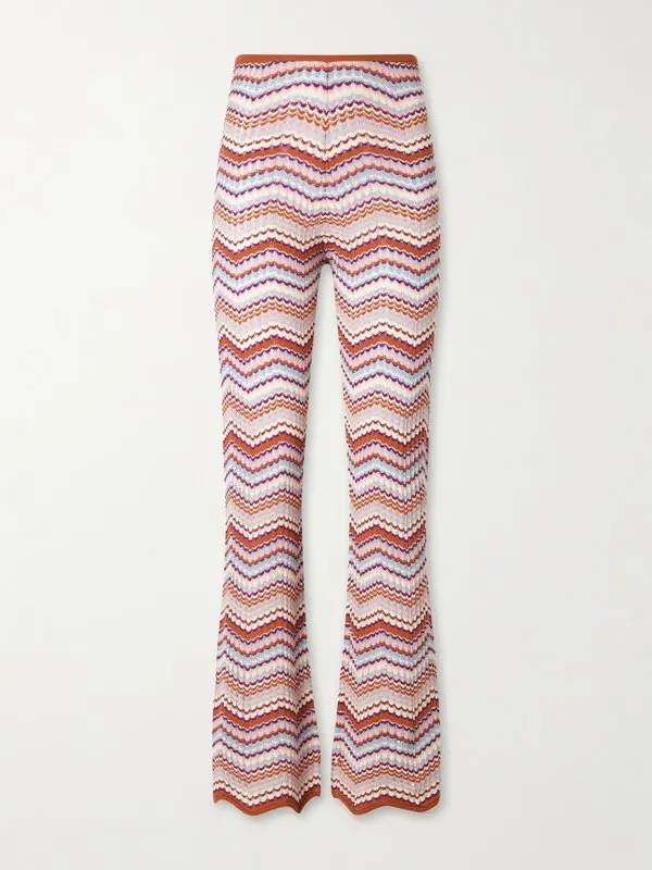 Rixo Boni Crocheted Cotton Chevron Stripe Trousers - Multi