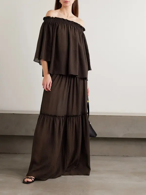 JOSEPH Emi Off-the-shoulder Shirred Seersucker Top