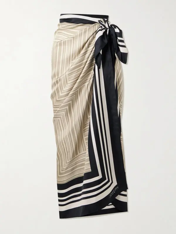 JOSEPH Nixie Striped Silk Satin-twill Pareo - Neutrals