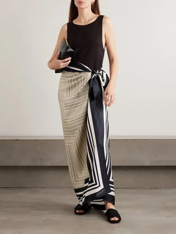 JOSEPH Nixie Striped Silk Satin-twill Pareo