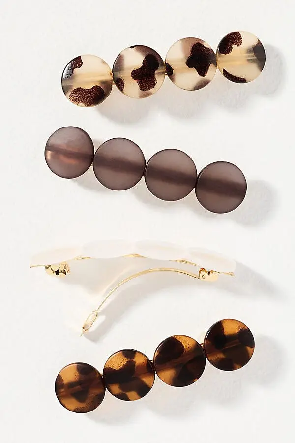 Anthropologie Set Of 4 Bead Barrettes - Neutral Pattern