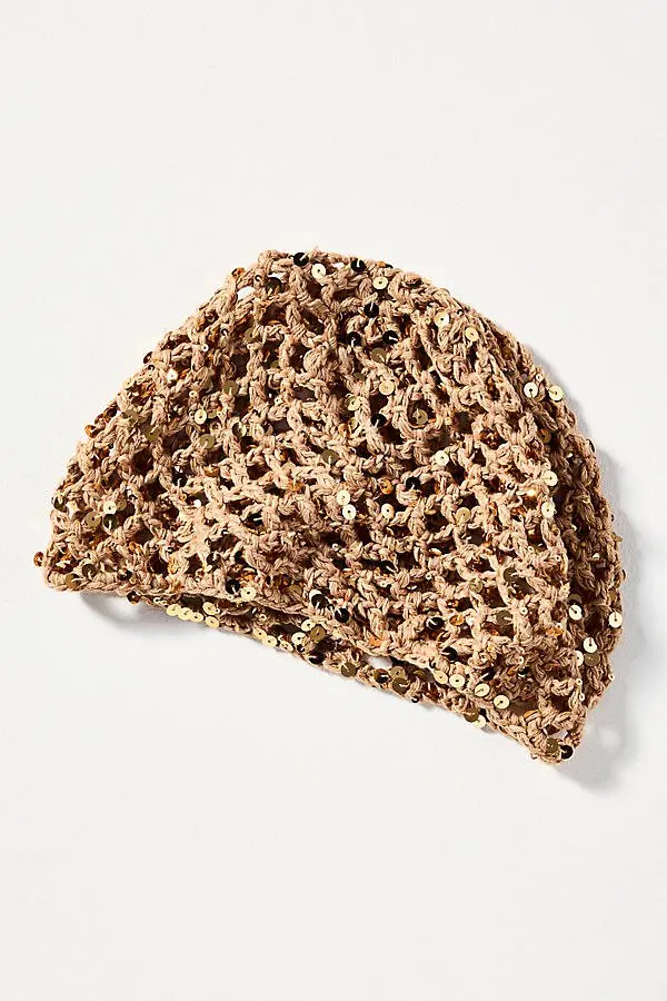 Anthropologie Sequin Embellished Knit Beanie - Brown