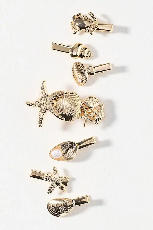Anthropologie Set Of 8 Mermaid Hair Clips - Gold