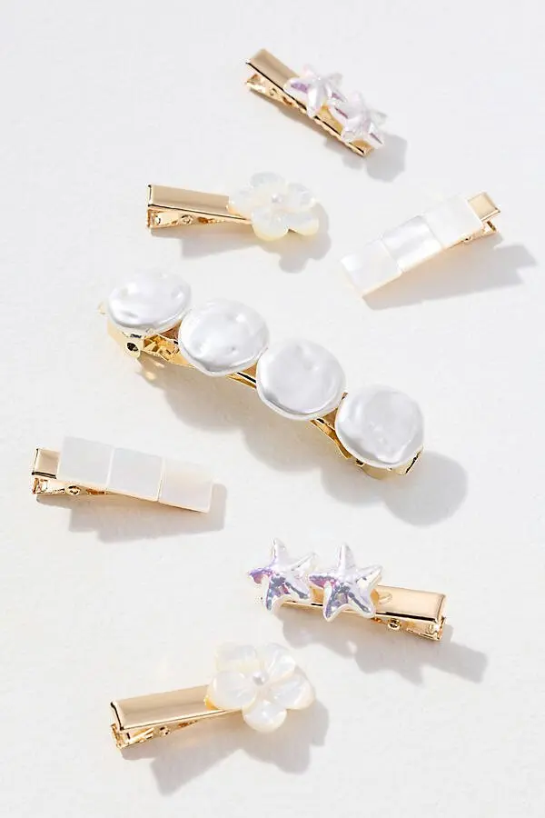 Anthropologie Set Of 8 Mermaid Hair Clips - Pearl