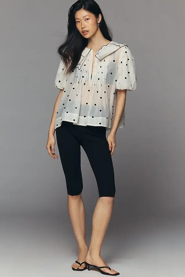 English Factory Scalloped Collar Polka Dot Blouse