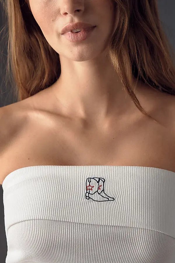 L*Space Andie Ribbed Tube Top With Embroidered Detail