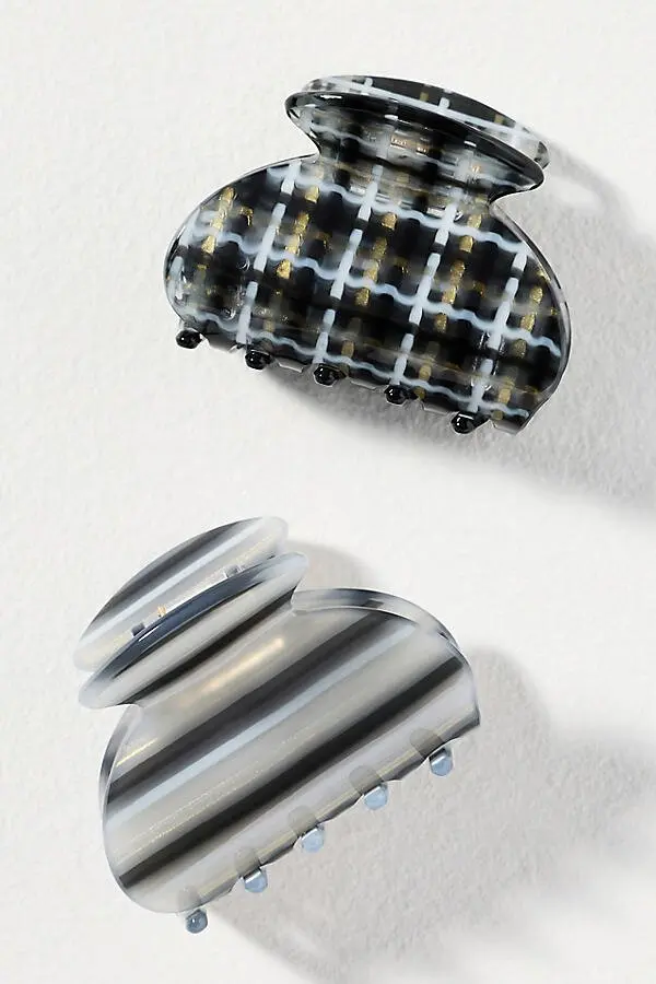 Anthropologie Set Of Two Acrylic Claw Clips - Black Pattern