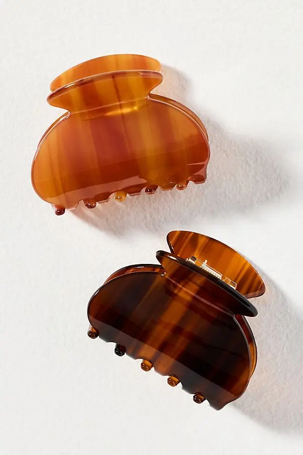 Anthropologie Set Of Two Acrylic Claw Clips - Brown Pattern