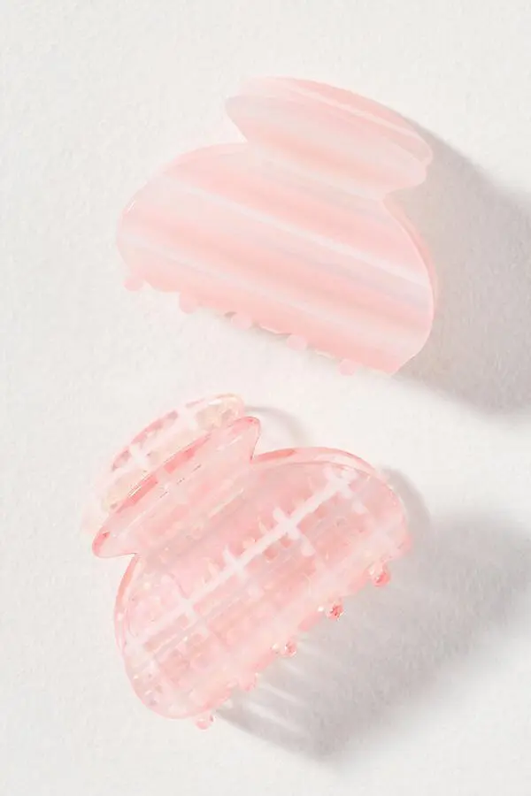 Anthropologie Set Of Two Acrylic Claw Clips - Pink Pattern