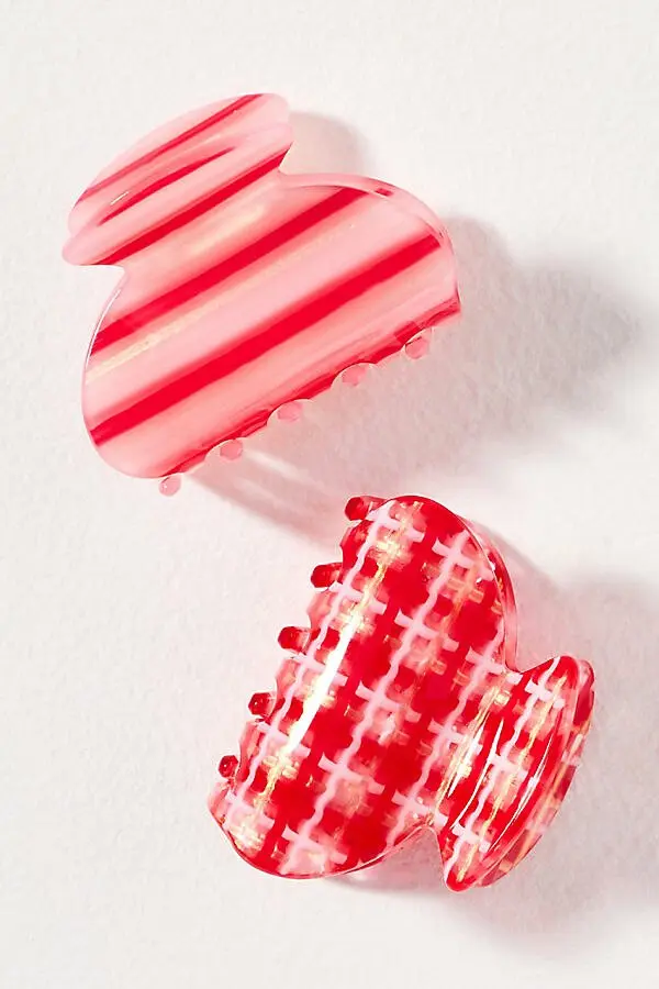 Anthropologie Set Of Two Acrylic Claw Clips - Red Pattern