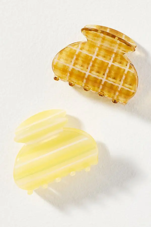 Anthropologie Set Of Two Acrylic Claw Clips - Yellow Pattern