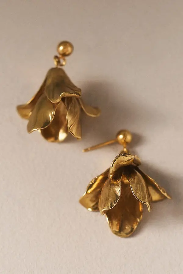 TWIGS & HONEY Hand-sculpted Dimensional Floral Earrings - Gold