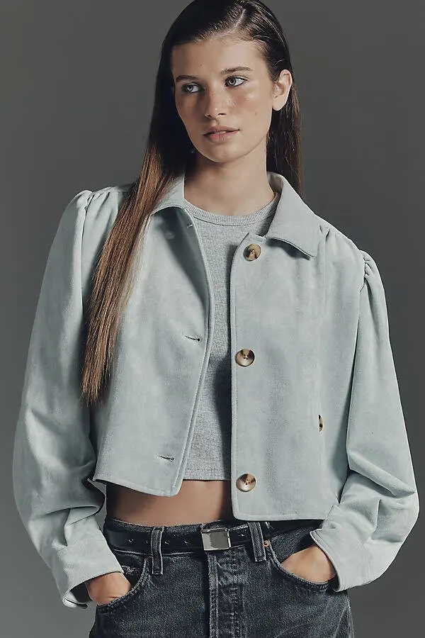 Blanknyc Cropped Button-front Jacket With Puffed Shoulders