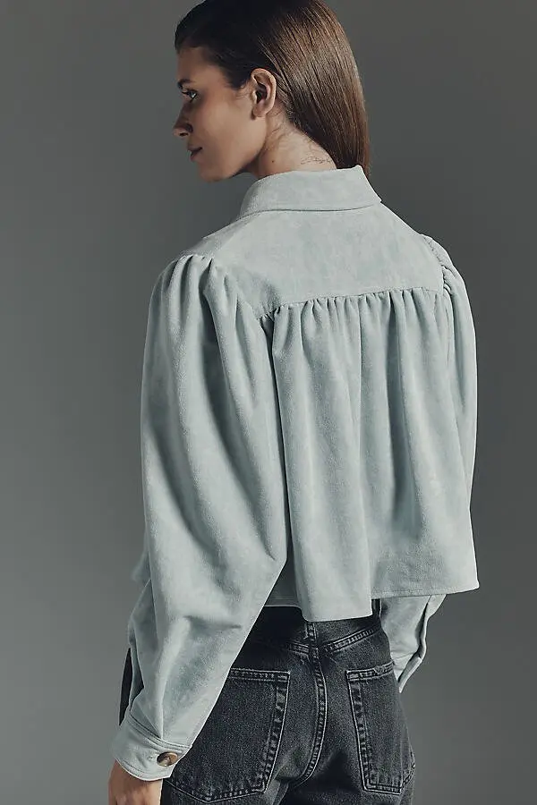 Blanknyc Cropped Button-front Jacket With Puffed Shoulders