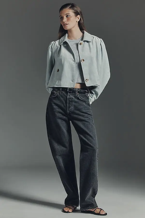 Blanknyc Cropped Button-front Jacket With Puffed Shoulders