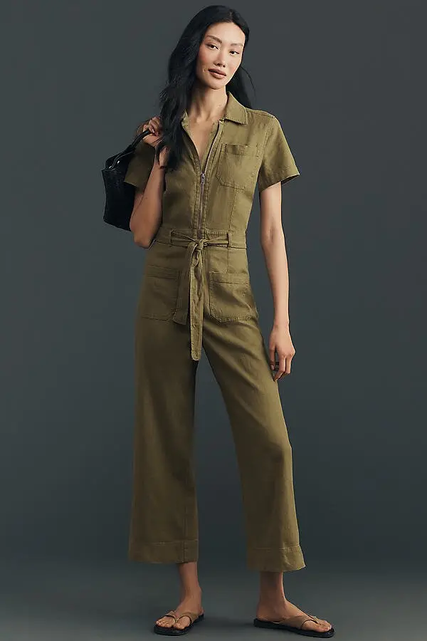 Maeve The Colette Linen Jumpsuit - Baked Olive