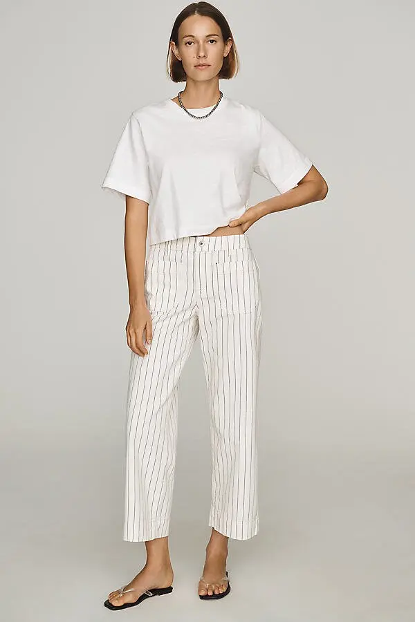 Sanctuary The Mare Mid-rise Crop Pants - Bleached White Stripe