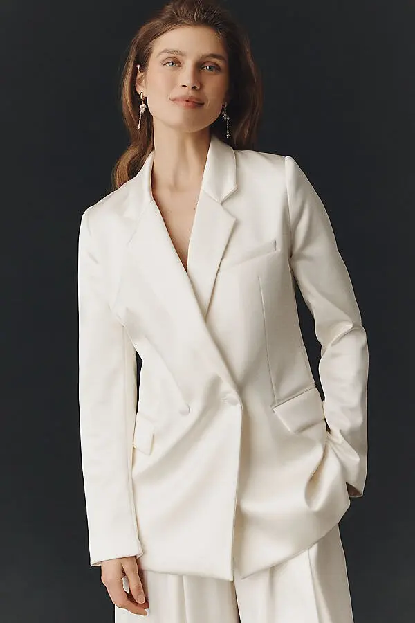 Bhldn Satin Oversized Blazer Jacket - Ivory