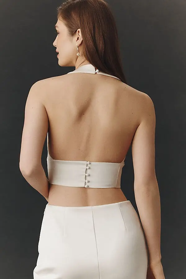 Bhldn Plunge Halter Neck Top In Satin