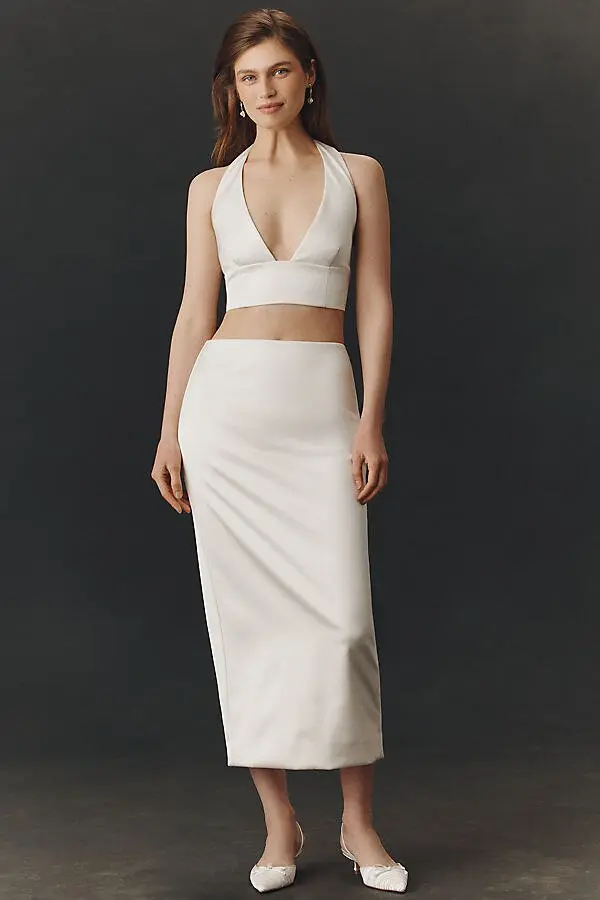 Bhldn Plunge Halter Neck Top In Satin