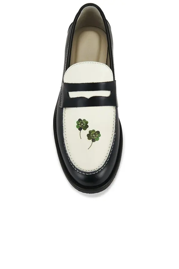 DUKE + DEXTER Wilde Clover Penny Loafer - Black & White