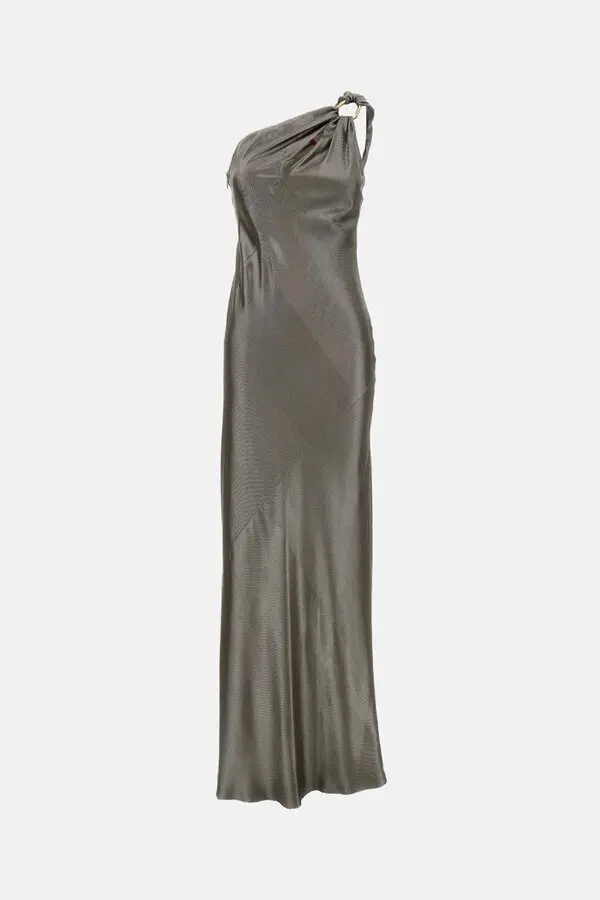 Max Mara Odissea Long Dress Metallic One-shoulder Lam - Grey