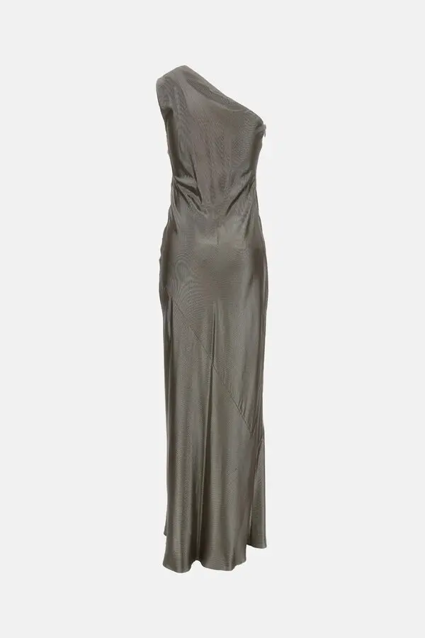 Max Mara Odissea Long Dress Metallic One-shoulder Lam - Grey