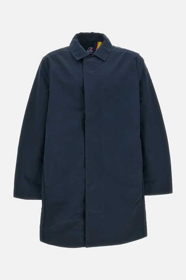 K-WAY Cotton Blend 3/4 Length Jacket With Water-repellent Finish - Blue