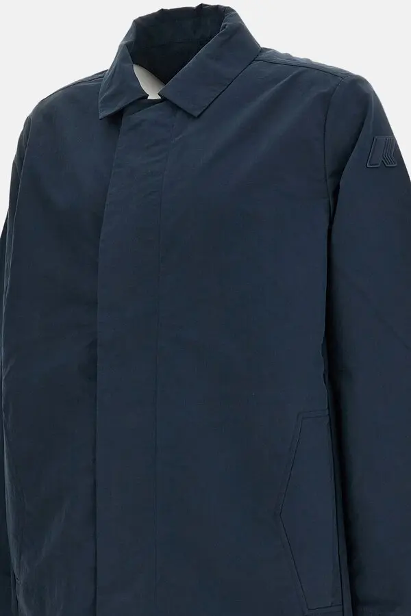 K-WAY Cotton Blend 3/4 Length Jacket With Water-repellent Finish - Blue
