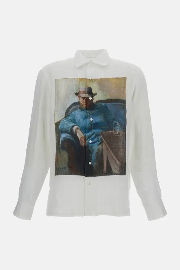 Junya Watanabe Camicia In Lino Con Stampa - Bianco