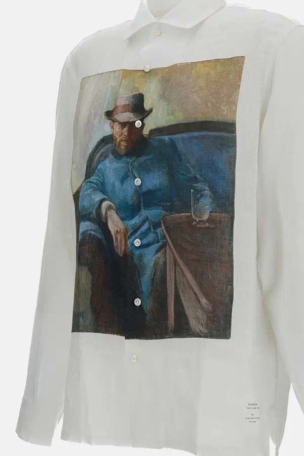 Junya Watanabe Camicia In Lino Con Stampa - Bianco
