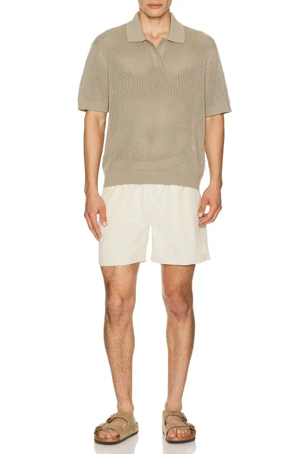 AUTO-REPLY Knit Mesh Johnny Collar Polo In Olive