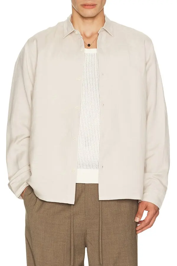 AUTO-REPLY Andrew Long Sleeve Linen Shirt In Cream - Sand